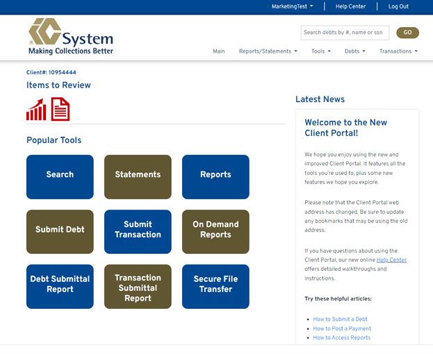 GET STARTED 1: Client Portal Main Page Overview